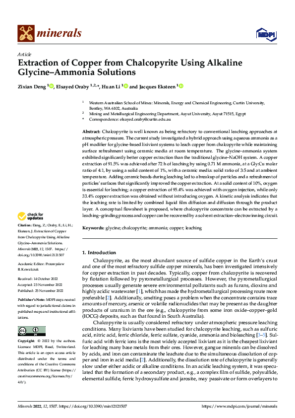(PDF) Extraction of Copper from Chalcopyrite Using Alkaline Glycine ...