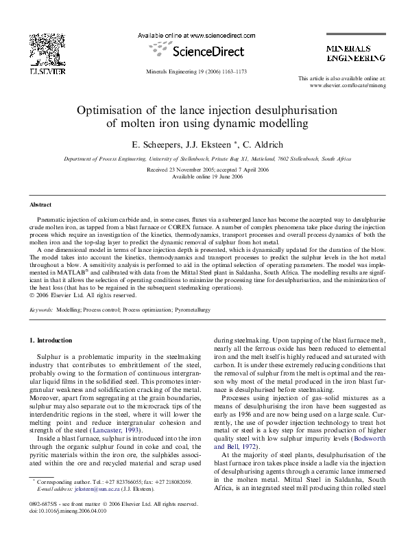 (PDF) Optimisation of the lance injection desulphurisation of molten ...