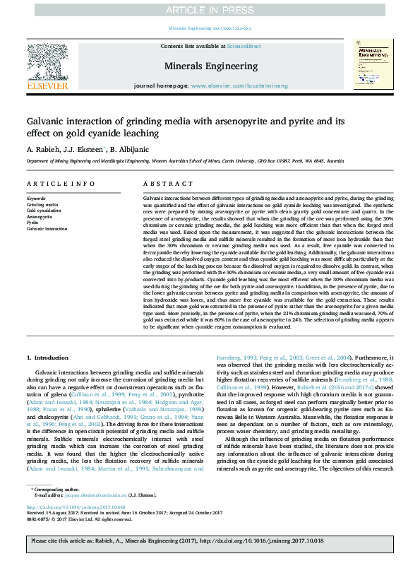 (PDF) Galvanic interaction of grinding media with arsenopyrite and ...