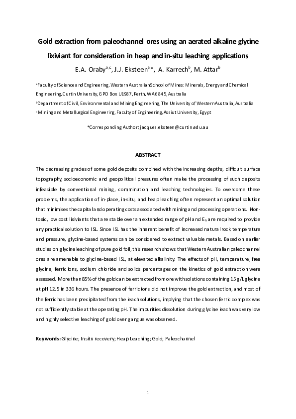 (PDF) Gold extraction from paleochannel ores using an aerated alkaline ...