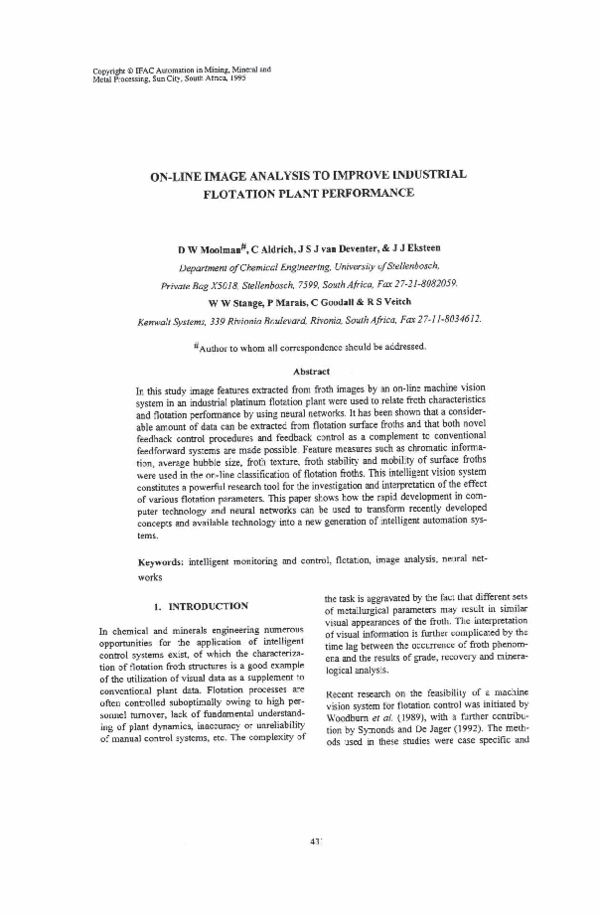 (PDF) On-Line Image Analysis to Improve Industrial Flotation Plant Performance