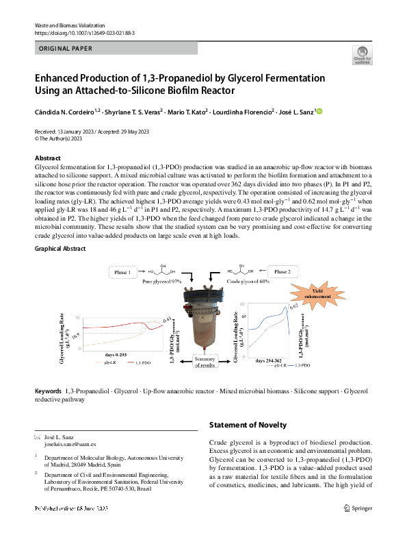 (PDF) Enhanced Production of 1,3-Propanediol by Glycerol Fermentation ...