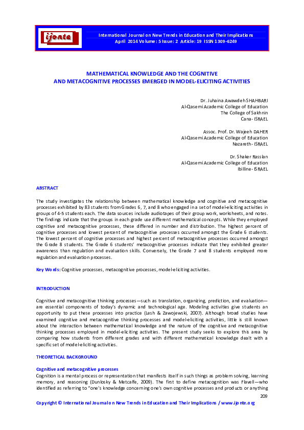 (PDF) Math Knowledge and Student Cognitive Skills