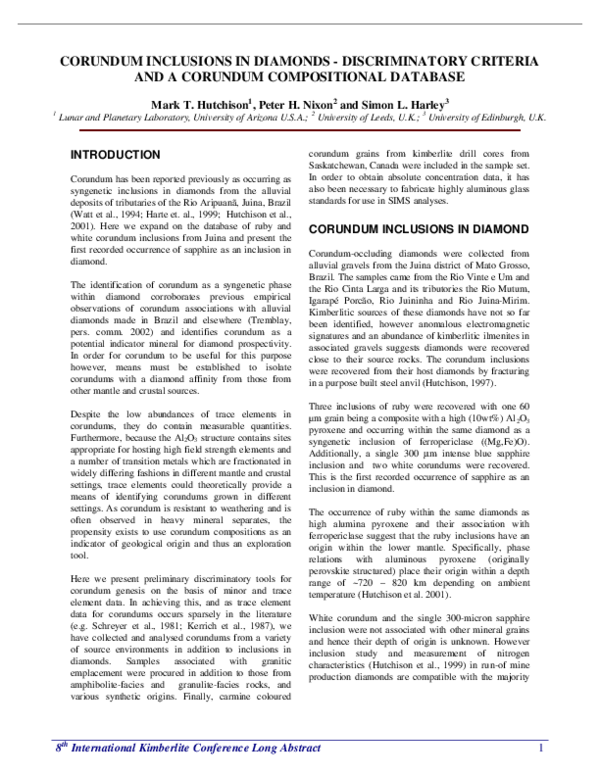 (PDF) Corundum inclusions in diamonds – discriminatory criteria and a ...