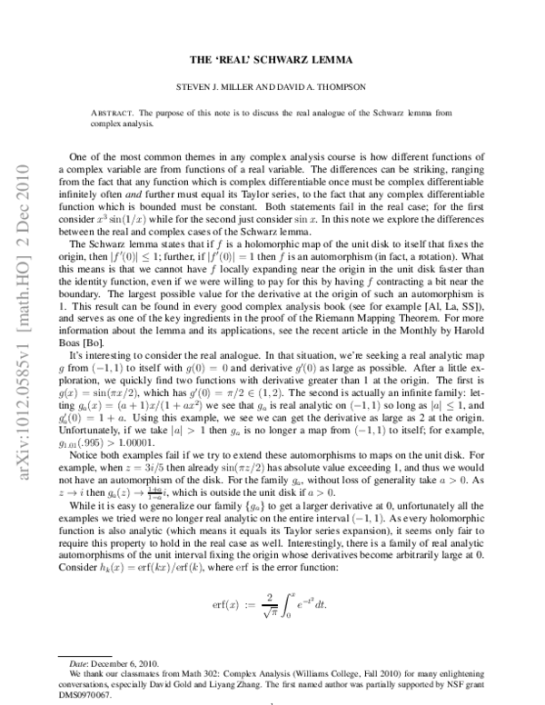 (PDF) The `Real' Schwarz Lemma