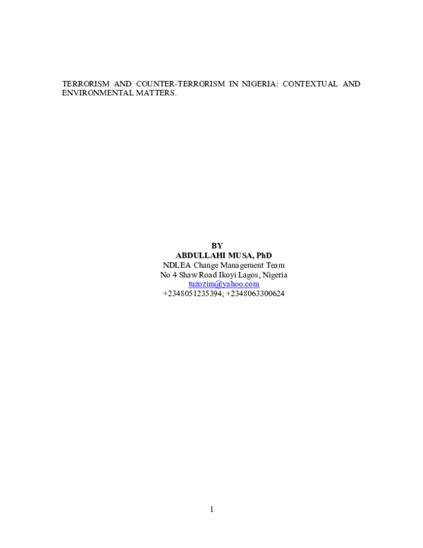 (DOC) TERRORISM AND COUNTER-TERRORISM IN NIGERIA: CONTEXTUAL AND ...