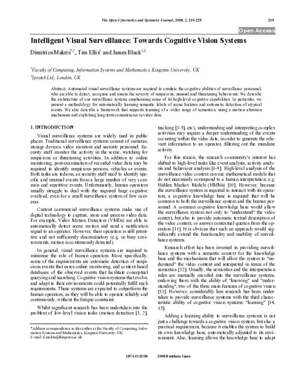 (PDF) Intelligent Visual Surveillance: Towards Cognitive Vision Systems