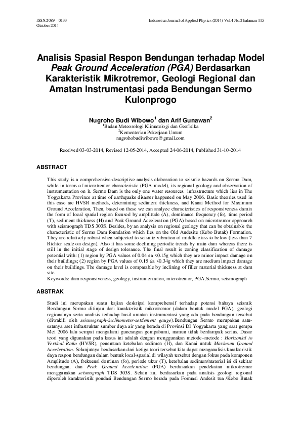 (PDF) Analisis Spasial Respon Bendungan terhadap Model Peak Ground Acceleration (PGA ...