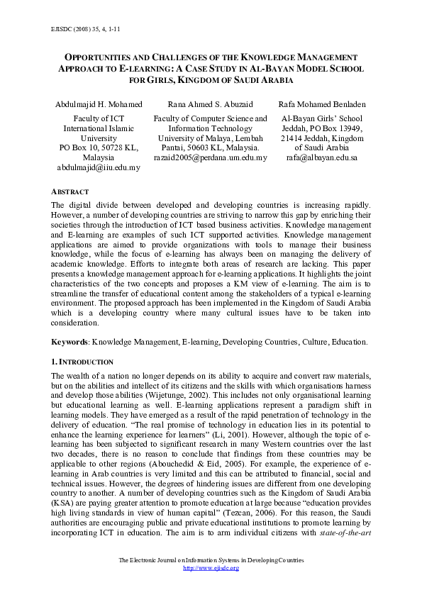 (PDF) Opportunities and Challenges of the Knowledge Management Approach to E‐learning: A Case ...