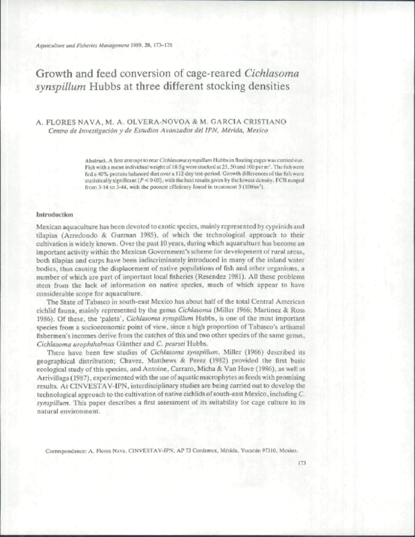 (PDF) Growth and feed conversion of cage-reared Cichlasoma synspillum ...