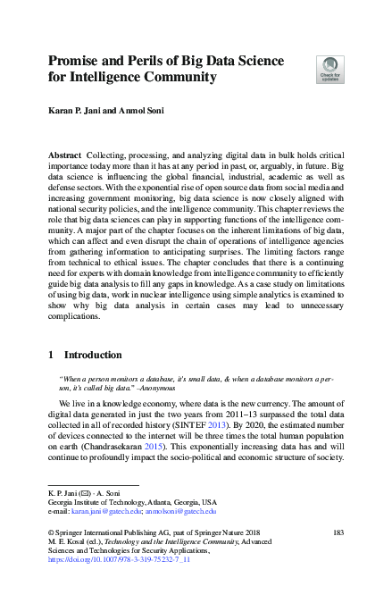 (PDF) Promise and Perils of Big Data Science for Intelligence Community