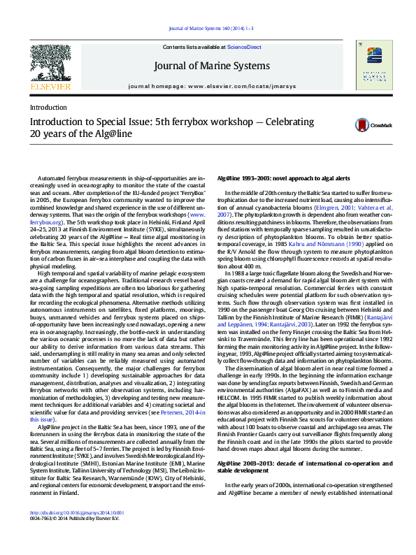 (PDF) Introduction to Special Issue: 5th ferrybox workshop — Celebrating 20years of the Alg@line