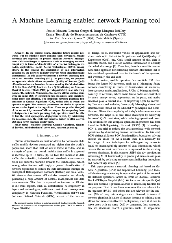 (PDF) A machine learning enabled network planning tool