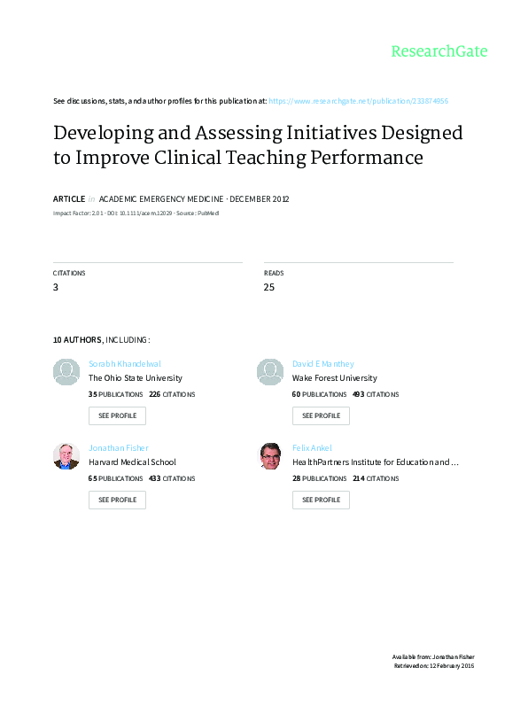 (PDF) Developing and Assessing Initiatives Designed to Improve Clinical ...