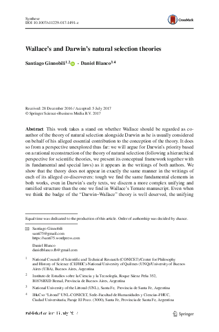 (PDF) Wallace’s and Darwin’s natural selection theories