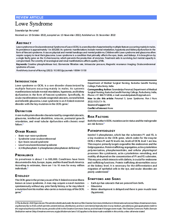 (PDF) Lowe Syndrome | sowndariya perumal - Academia.edu