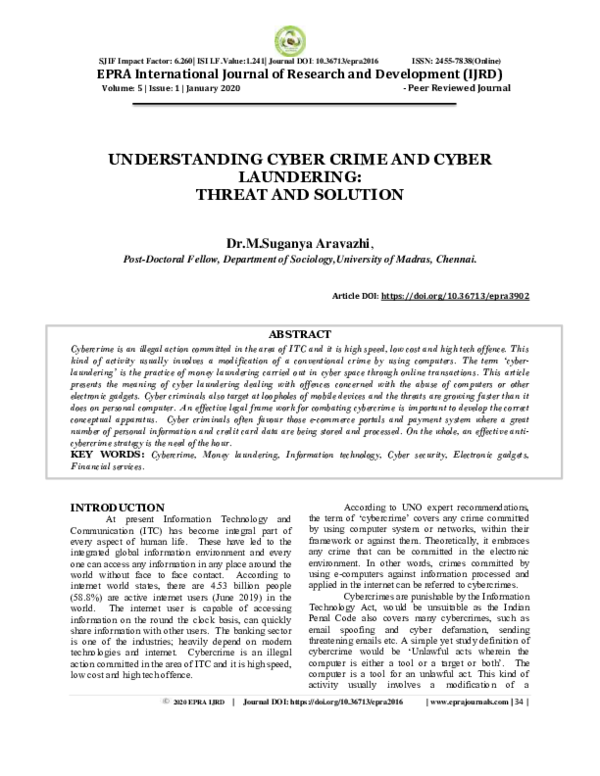 (PDF) Understanding Cyber Crime and Cyber Laundering: Threat and Solution