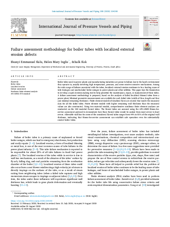 (PDF) Failure assessment methodology for boiler tubes with localized ...