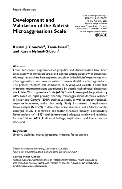 (PDF) Development and Validation of the Ableist Microaggressions Scale