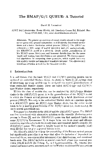 (PDF) The BMAP/G/1 queue: A tutorial