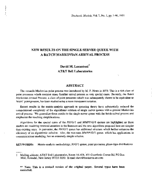 (PDF) New results on the single server queue with a batch markovian arrival process