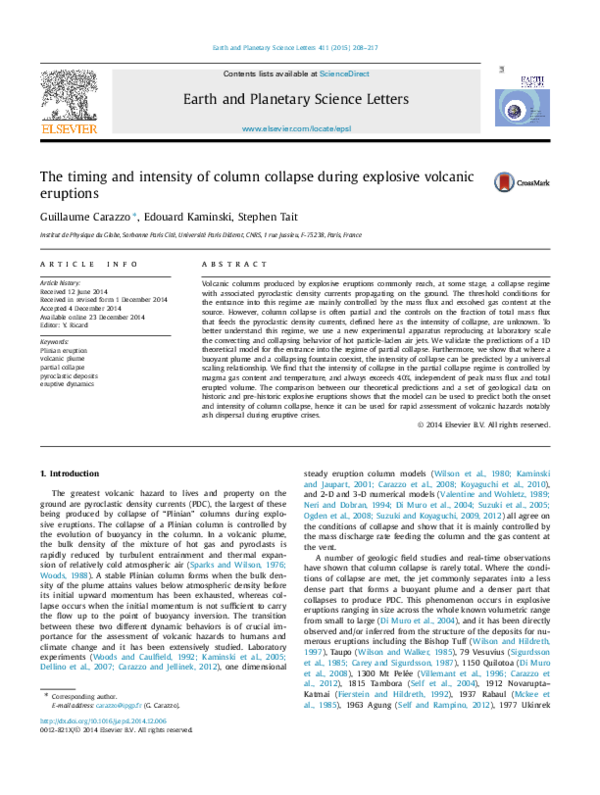 (PDF) The timing and intensity of column collapse during explosive ...