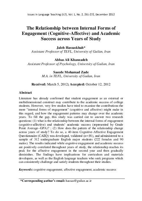 (PDF) The Relationship between Internal Forms of Engagement (Cognitive-Affective) and Academic ...