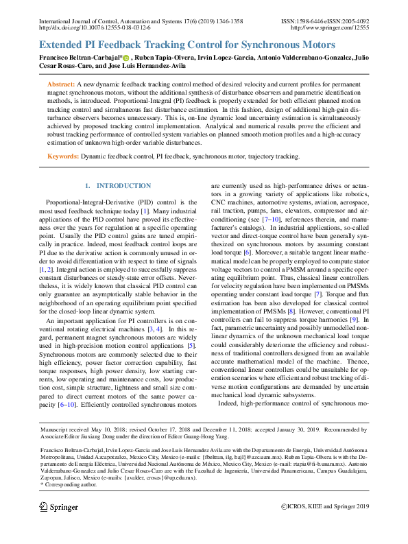 (PDF) Extended PI Feedback Tracking Control for Synchronous Motors ...
