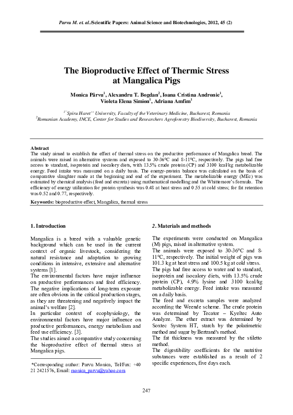 (PDF) The Bioproductive Effect of Thermic Stress at Mangalica Pigs