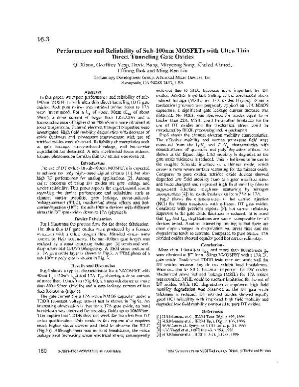 (PDF) Performance and reliability of sub-100 nm MOSFETs with ultra thin ...