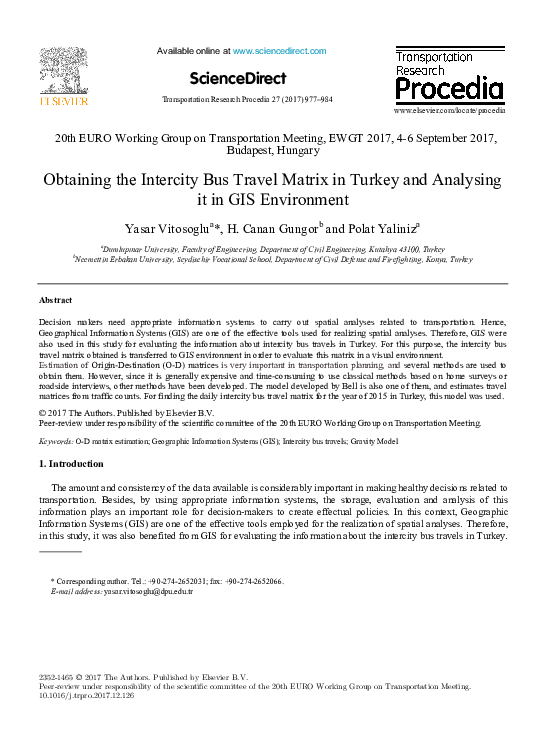 (PDF) Obtaining the Intercity Bus Travel Matrix in Turkey and Analysing ...