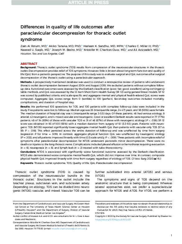 (PDF) Differences in quality of life outcomes after paraclavicular ...
