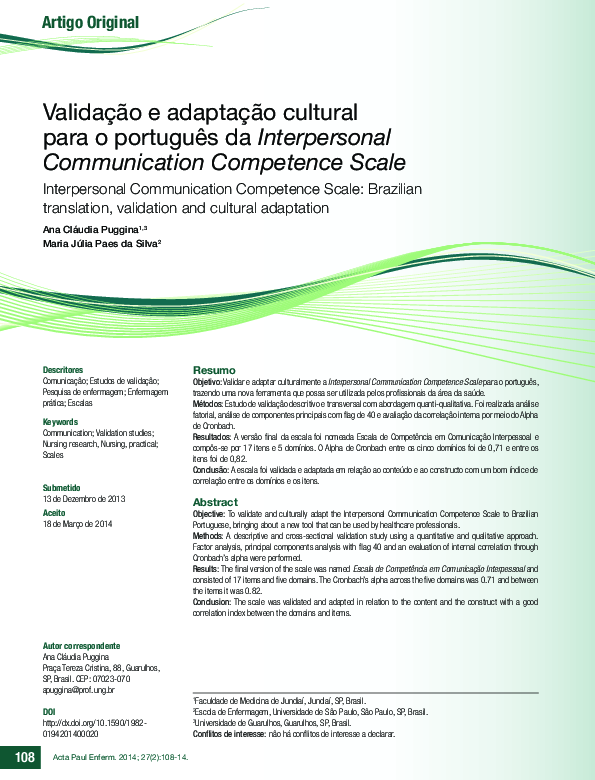 (PDF) Validação e adaptação cultural para o português da Interpersonal ...