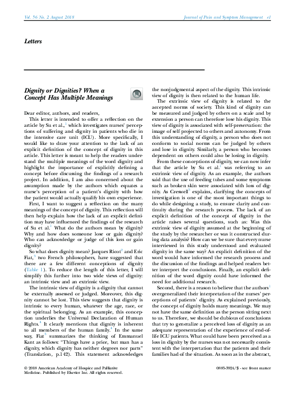 (PDF) Dignity or Dignities? When a Concept Has Multiple Meanings