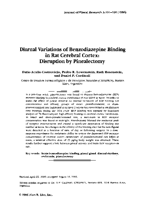 (PDF) Diurnal Variations of Benzodiazepine Binding in Rat Cerebral ...