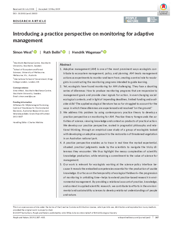 (PDF) Introducing a practice perspective on monitoring for adaptive ...