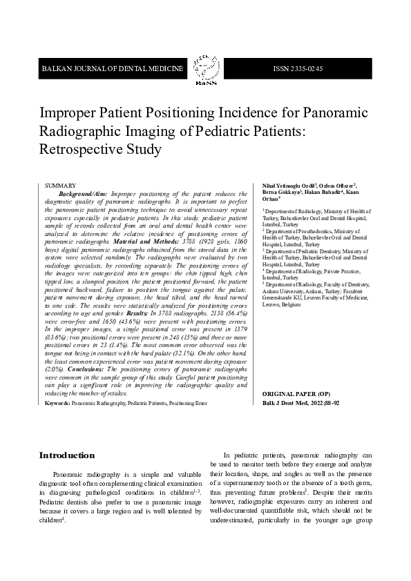 (PDF) Improper patient positioning incidence for panoramic radiographic ...