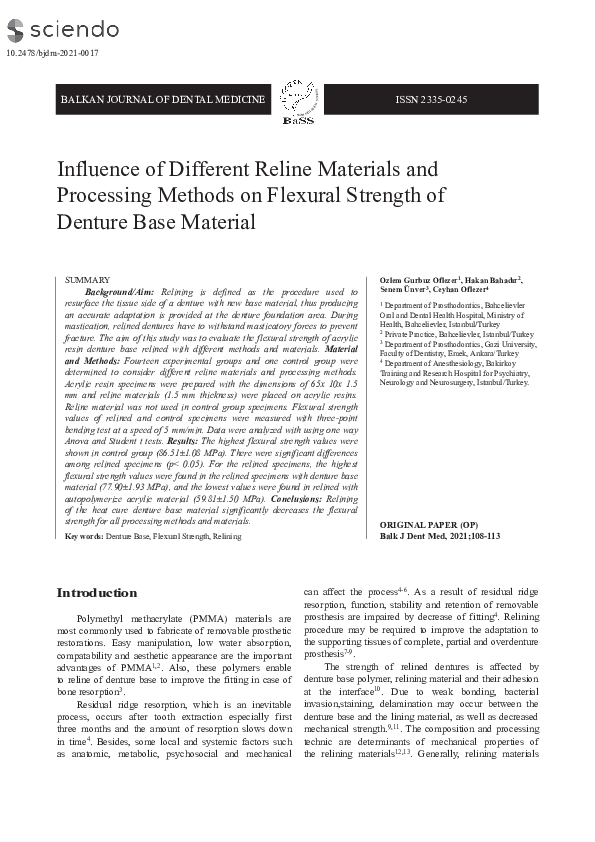 (PDF) Influence of different reline materials and processing methods on ...