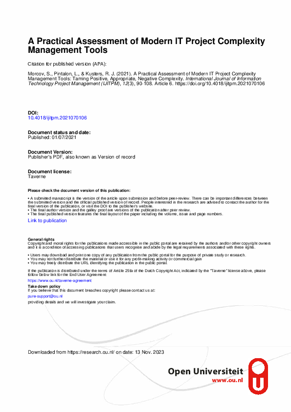 (PDF) A Practical Assessment of Modern IT Project Complexity Management ...