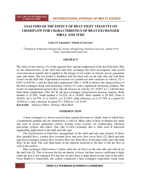 (PDF) Analyisis of the Effect of Heat Inlet Velocity on Crossflow for ...