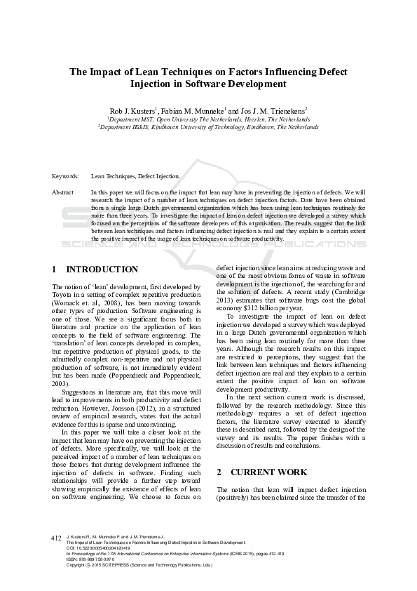 (PDF) The Impact of Lean Techniques on Factors Influencing Defect Injection in Software ...