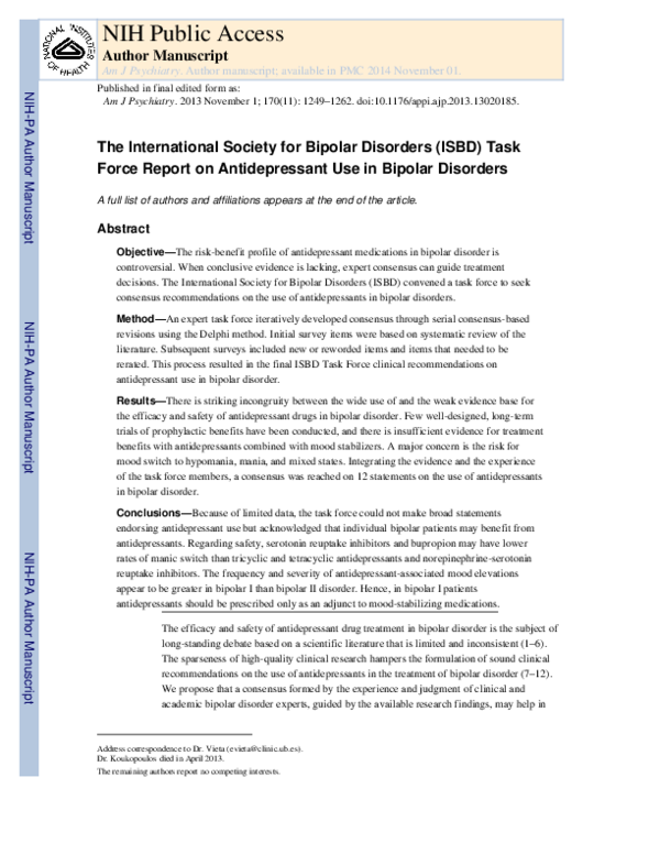 (PDF) The International Society for Bipolar Disorders (ISBD) Task Force ...