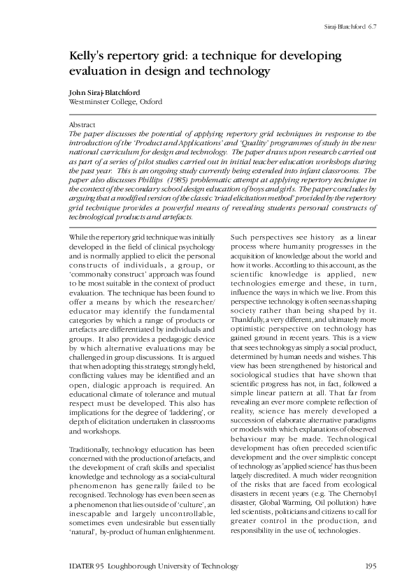 (PDF) Kelly's repertory grid: a technique for developing evaluation in ...