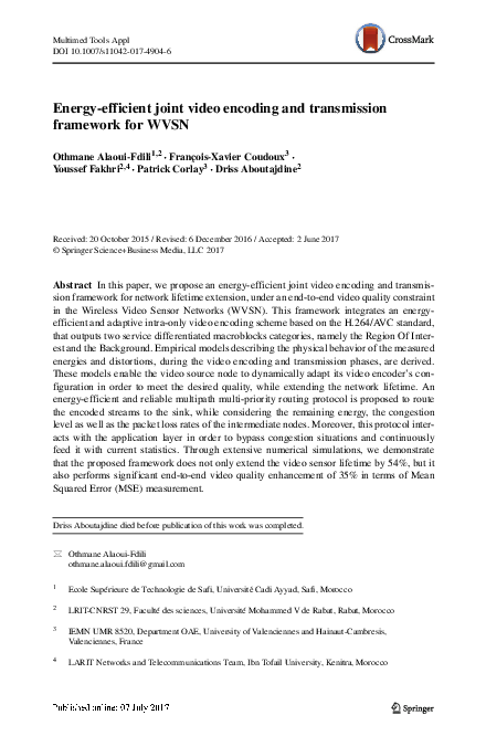 Pdf Energy Efficient Joint Video Encoding And Transmission Framework For Wvsn François