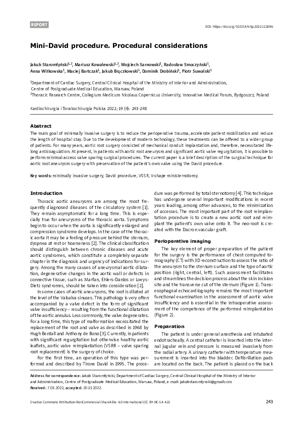 (PDF) Mini-David procedure. Procedural considerations