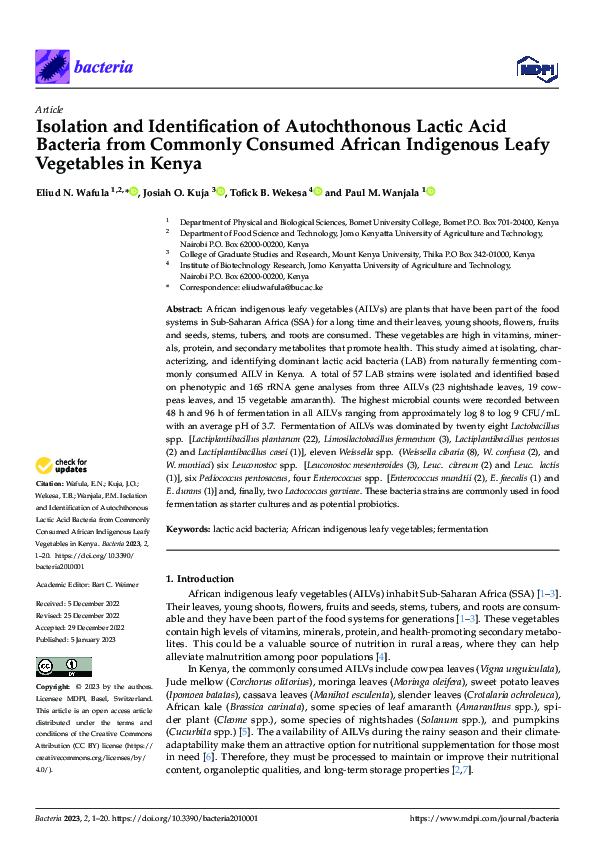 (PDF) Isolation and Identification of Autochthonous Lactic Acid Bacteria from Commonly Consumed ...