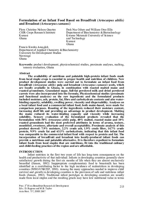 (PDF) Formulation of an Infant Food Based on Breadfruit (Artocarpus ...
