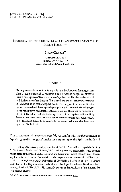 (PDF) ‘Tongues as of Fire’: Judgment as a Function of Glossolalia in ...