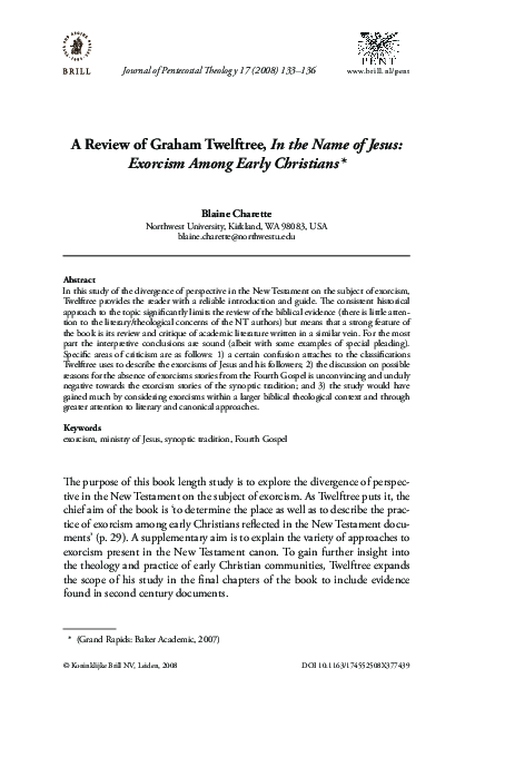 (PDF) A Review of Graham Twelftree, In the Name of Jesus: Exorcism ...