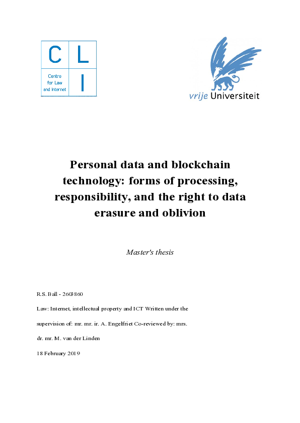 (PDF) Personal data and blockchain technology: forms of processing, control, and the right to be ...